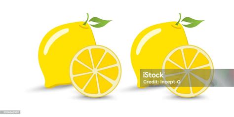 신선하고 밝은 노란색 레몬 2개 세트와 깔끔하게 얇게 썬 반쪽이 짝을 이루어 육즙이 풍부하고 시트러스 향이 나는 내부를 보여줍니다 그리고 노란 레몬 벡터 감귤류 과일에 대한