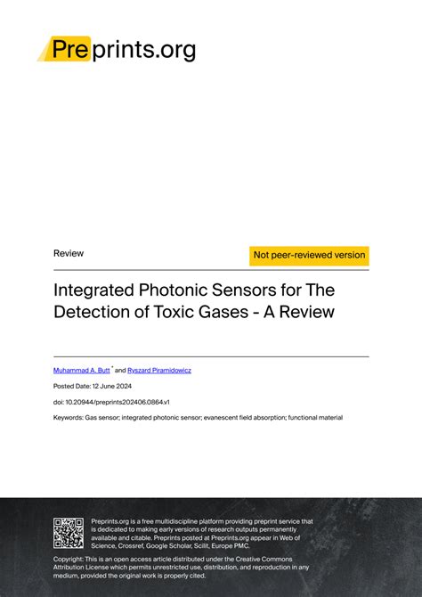 Pdf Integrated Photonic Sensors For The Detection Of Toxic Gases A Review