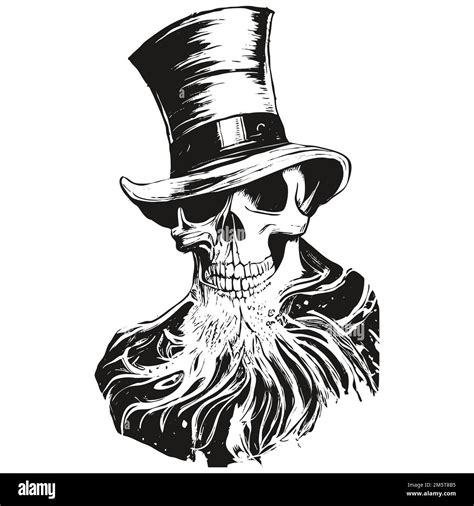 Skull Hat For T Shirt Vector Hand Drawn Black And White Clip Art Stock