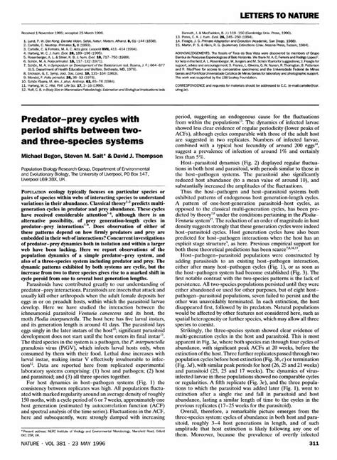 Pdf Predatorprey Cycles With Period Shifts Between Two And Three Species Systems Dokumentips