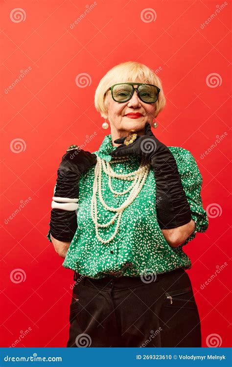 Attractive Accessories Gloves And Glasses Beautiful Old Woman