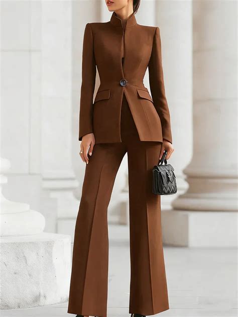 Vina Womens Two Piece Suit Set Longline Blazer And Flare Trousers