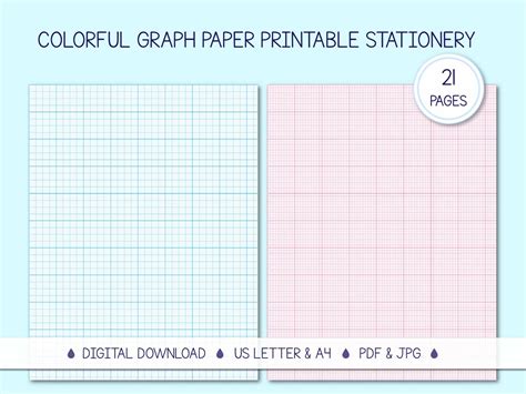 Printable Graph Paper In Multiple Colors Grid Paper For Instant Download Size Squares US