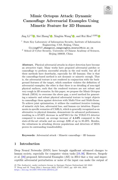 Pdf Mimic Octopus Attack Dynamic Camouflage Adversarial Examples Using Mimetic Feature For 3d