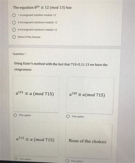 Solved The Equation 82 12 Mod 13 Has O Incongruent