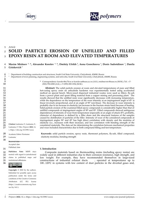 Pdf Solid Particle Erosion Of Unfilled And Filled Epoxy Resin At Room And Elevated Temperatures