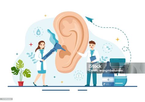 이비인후과 의사 일러스트레이션 의료 귀 코 및 목과 관련된 의료 플랫 만화 손으로 그린 방문 페이지 템플릿 간호사에 대한 스톡 벡터 아트 및 기타 이미지 Istock