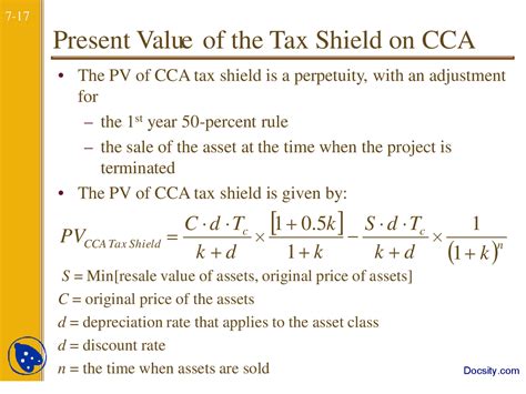 Present Value Of Tax Shield On Cca Evaluation And Computations In
