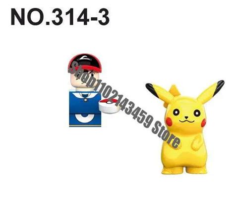 Pokemon Ash Ketchum Anime Cartoon Bricks Pikachu Building Blocks Mini Action Toy Figures