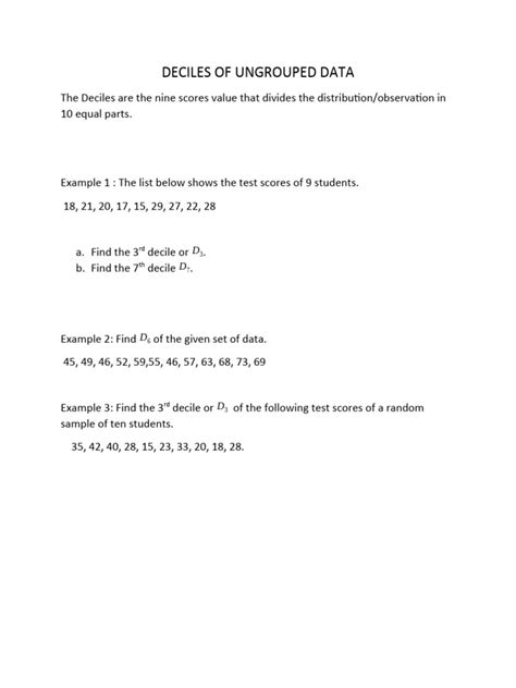 Deciles Calculation For Ungrouped Data Pdf
