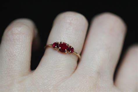 14k Gold Triple Ruby Ring Ring Three Stone Ring Ruby Jewelry 10k