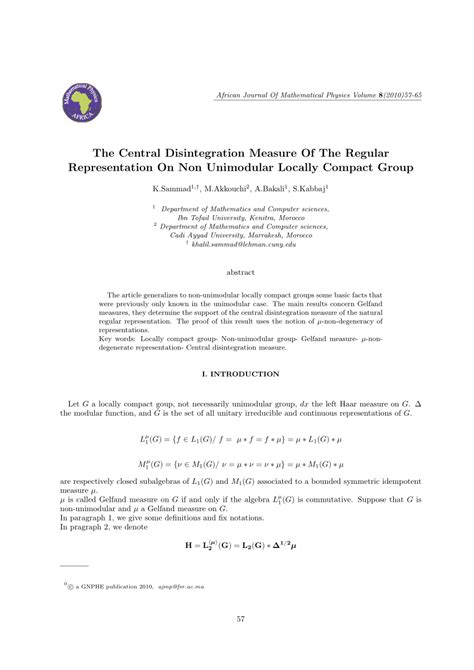 Pdf The Central Disintegration Measure Of The Regular Representation