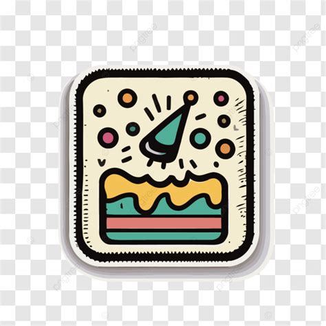 케이크와 함께 생일 스티커 벡터 흰색 배경에 생일 축하 스티커의 단순한 다채로운 아이콘 그림자 없음 작은 프레임 중앙 Png 일러스트 및 벡터 에 대한 무료 다운로드
