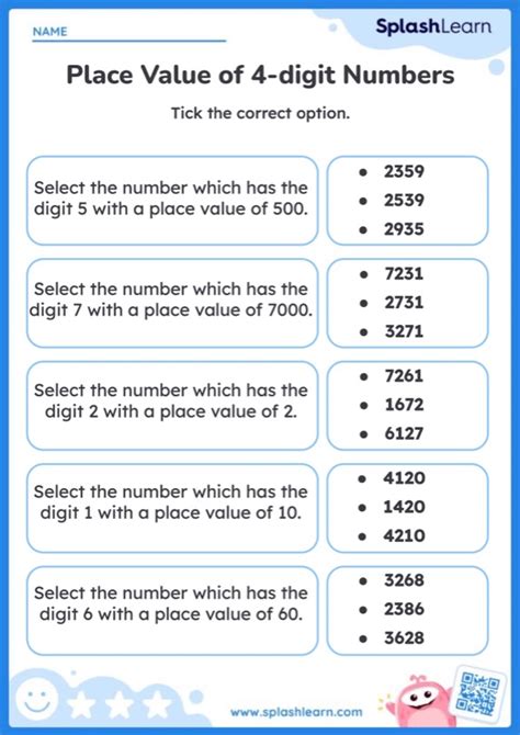 Place Value Of 4 Digit Numbers — Printable Math Worksheet