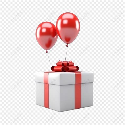 빨간색 리본과 풍선 3d 렌더링으로 닫힌 선물 상자 현대 휴일 깜짝 상자그래픽파리 Png 일러스트 무료 다운로드 Lovepik