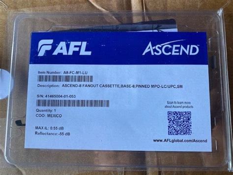 Afl Ascend A8 Fc M1 Lu Fanout Cassette Base 8 Pinned Mpo Lcupcsm Ebay