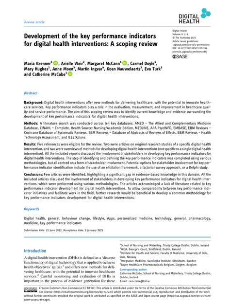 Pdf Development Of The Key Performance Indicators For Digital Health Interventions A Scoping