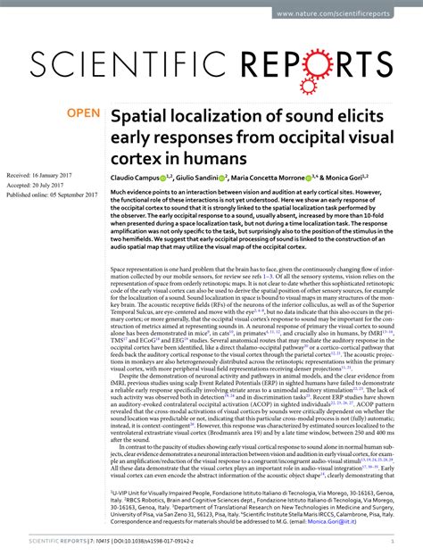 Pdf Spatial Localization Of Sound Elicits Early Responses From Occipital Visual Cortex In Humans