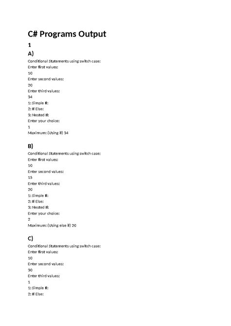 C Programs Output C Programs Output 1 A Conditional Statements