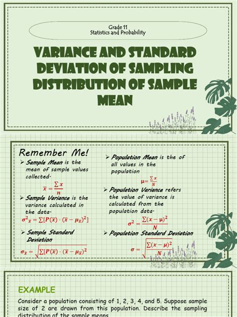 4thquarterlesson2 Variance And Standard Deviation Sampling Distribution Of Sample Mean Pdf