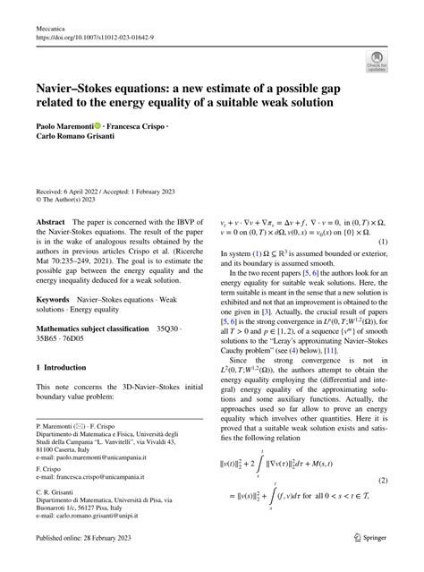 Pdf Navierstokes Equations A New Estimate Of A Possible Gap Related