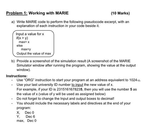 Solved Problem 1 Working With Marie 10 Marks A Write