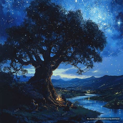 Ai创作图意境图片星月山川挂图 梦幻夜晚立体画 梦幻夜景插画 仙境古树插画 梦幻场景插画 手绘唯美夜晚 神秘梦幻的大树 场景氛围图 唯美梦幻场景 风景厚涂 魔幻场景插画 郊外合成图 大树梦幻