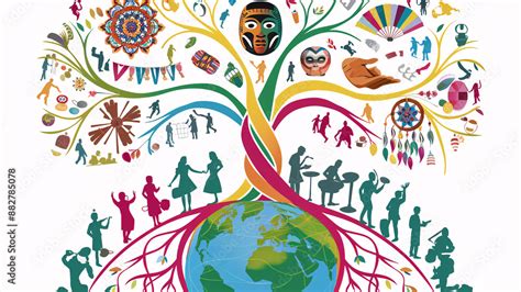 Illustration Of A Cultural Diversity Tree With Roots Extending From A