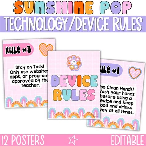 Editable Device Technology Rules Display Retro Groovy Classroom Device Remind