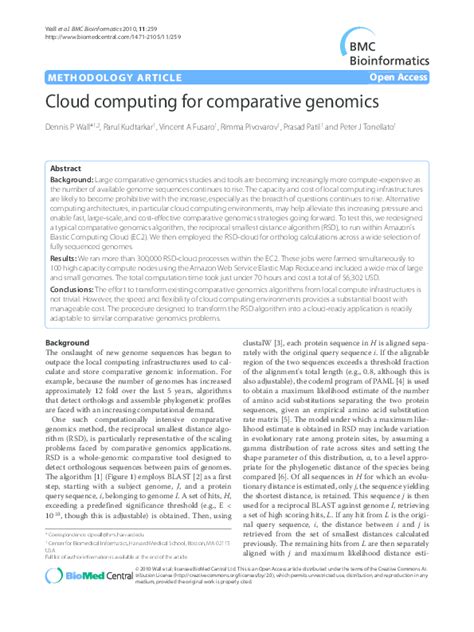 Pdf Cloud Computing For Comparative Genomics