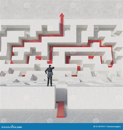 Labyrinth With Red Arrow Stock Illustration Illustration Of Labyrinth