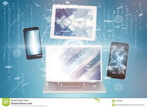 composite image of shapes against binary coding over blue background