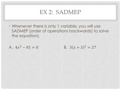 Ppt Sec 2 Solving Equations With Square Roots Powerpoint Presentation Id 6500155