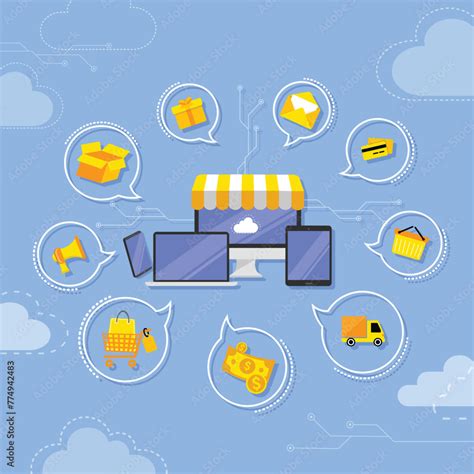 E Commerce Background Vector Computing And Data Cloud Technology