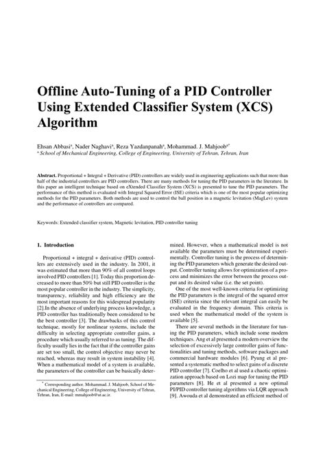 Pdf Offline Auto Tuning Of A Pid Controller Using Extended Classifire System Xcs Algorithm