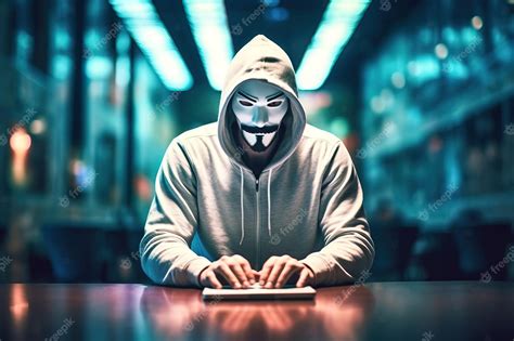 Premium Ai Image Anonymous Hacker With White Hoodie Typing Computer Laptop Concept Of Ethical