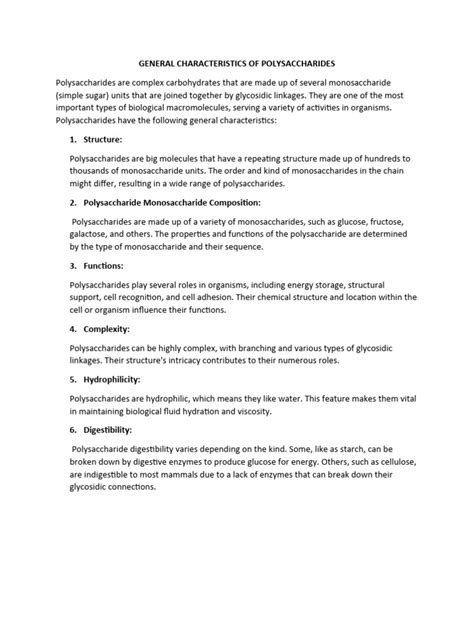 General Characteristics Of Polysaccharides Pdf Polysaccharide Carbohydrates