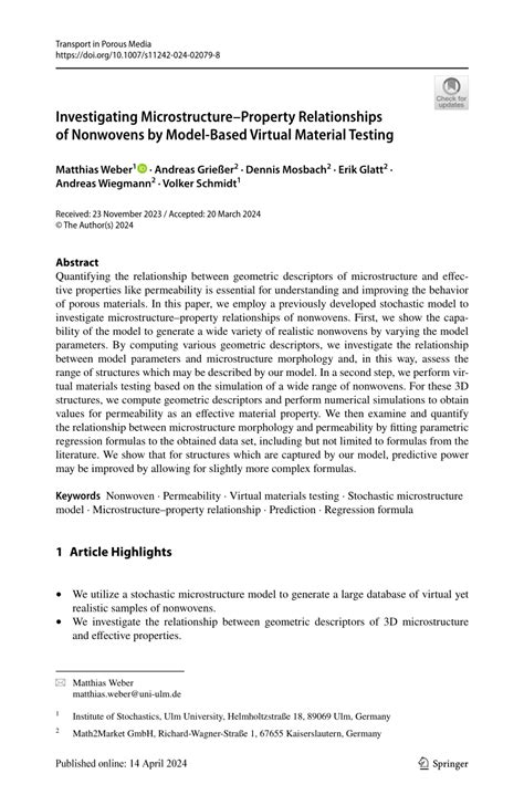 Pdf Investigating Microstructure Property Relationships Of Nonwovens By Model Based Virtual
