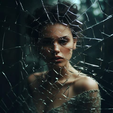 Premium Photo A Woman Pictured In A Broken Glass