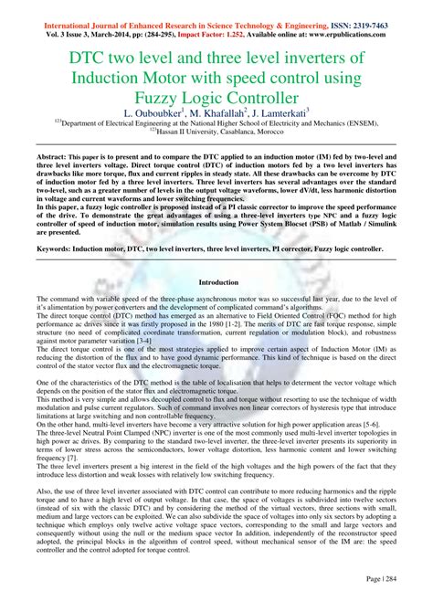 Pdf Dtc Two Level And Three Level Inverters Of Induction Motor With Speed Control Using Fuzzy