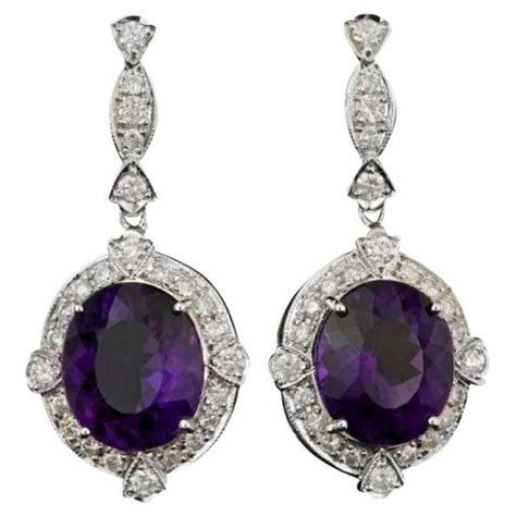 2270ct Natural Amethyst And Diamond 14k Solid White Gold Earrings For