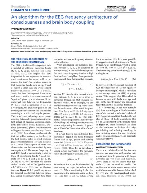 Pdf An Algorithm For The Eeg Frequency Architecture Of Consciousness