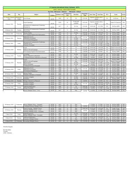Cpgis Cir209 Igcse Feb Mar 2024 Timetable Pdf Science