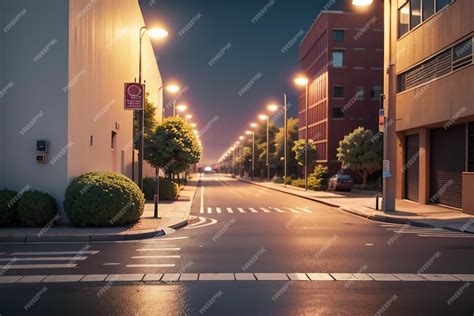 Premium Photo City Street Road Traffic Line Crossroad Street Lights