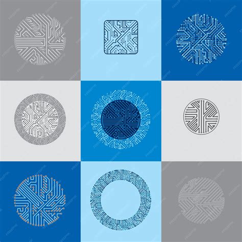 Premium Vector Set Of Vector Technology Cpu Designs With Square And Circular Microprocessor