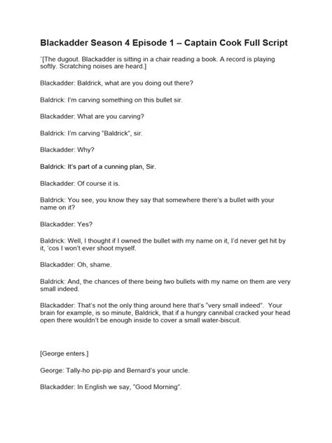 Blackadder Season 4 Episode 1 Script Pdf