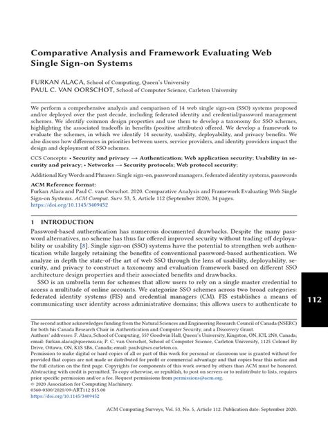 2020 Comparative Analysis And Framework Evaluating Web Single Sign On
