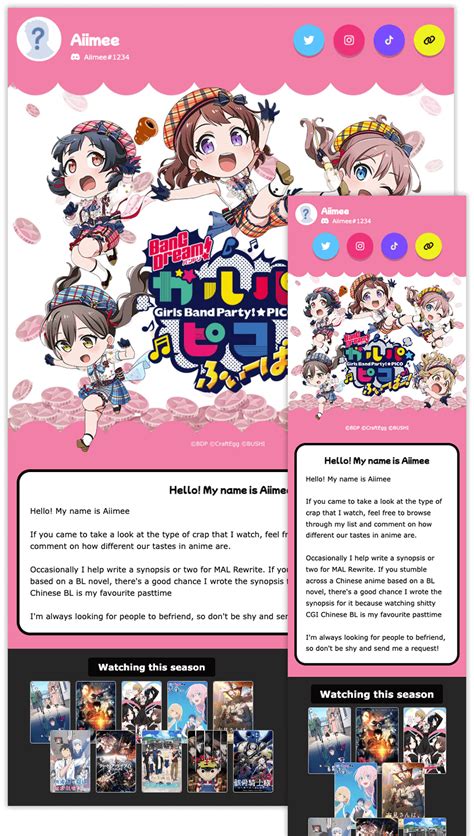 Bang Dream Garupa☆pico Fever Profile Designs