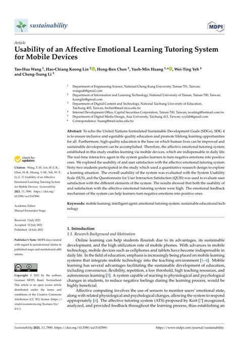 Pdf Usability Of An Affective Emotional Learning Tutoring System For Mobile Devices