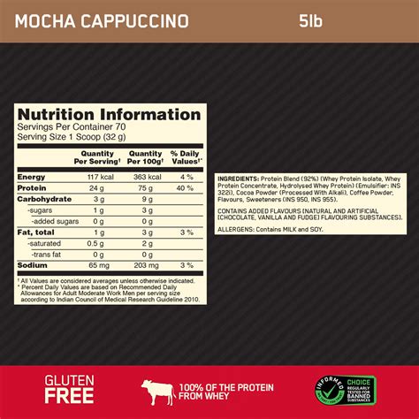 Optimum Nutrition Gold Standard 100 Whey Protein Powder 5 Lbs 227 Kg Mocha Cappuccino